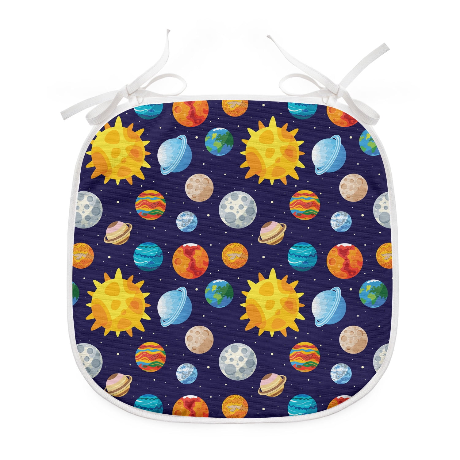 Outer Space Dining Chair Pad, Colorful Planets Cartoon with Sun Solar ...