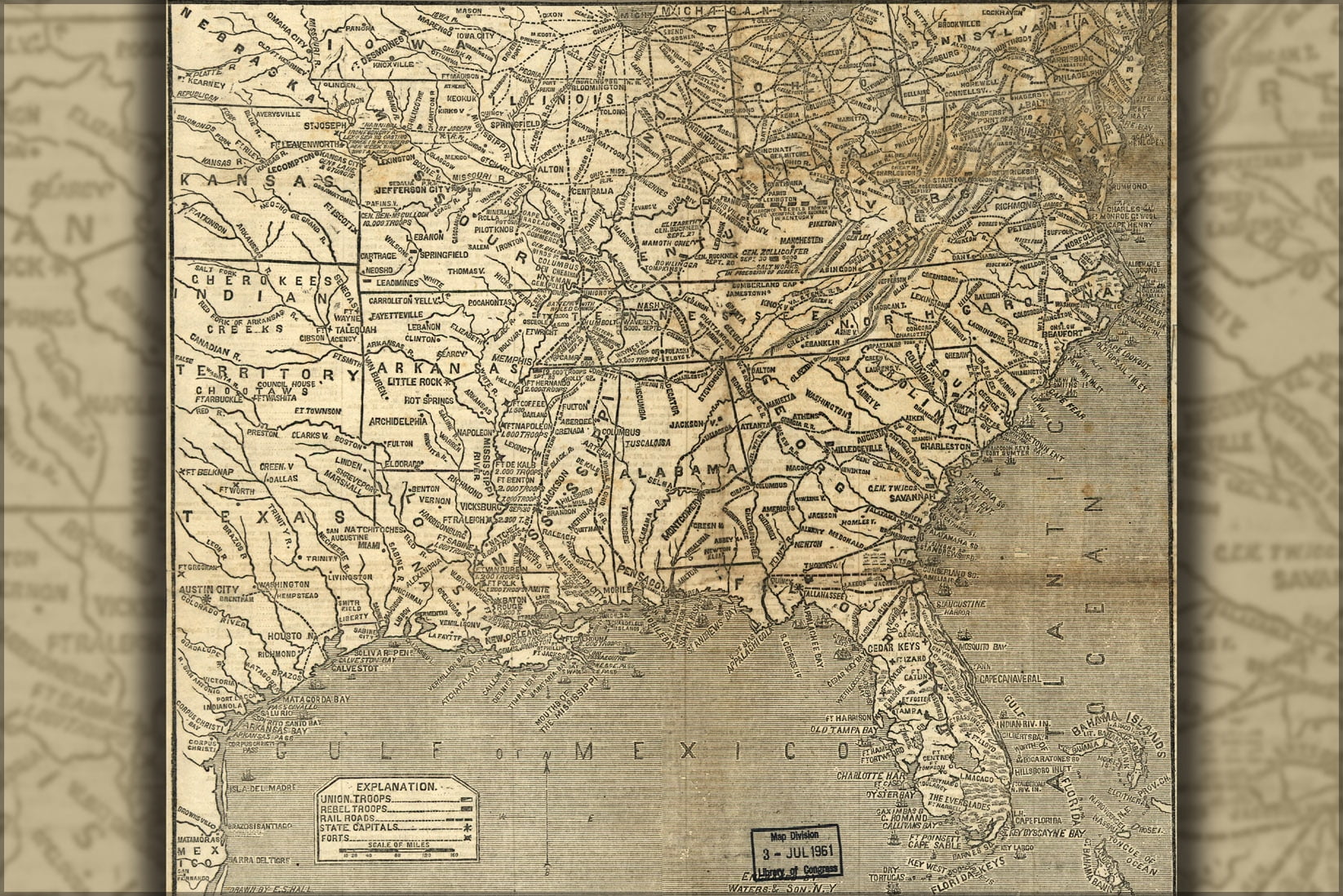 24"x36" Gallery Poster, map of Union blockade of the Atlantic ocean ...