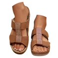Bibifish Womens Wedge Slide Dual Rhinestone Hook Loop Ladies Sandals ...