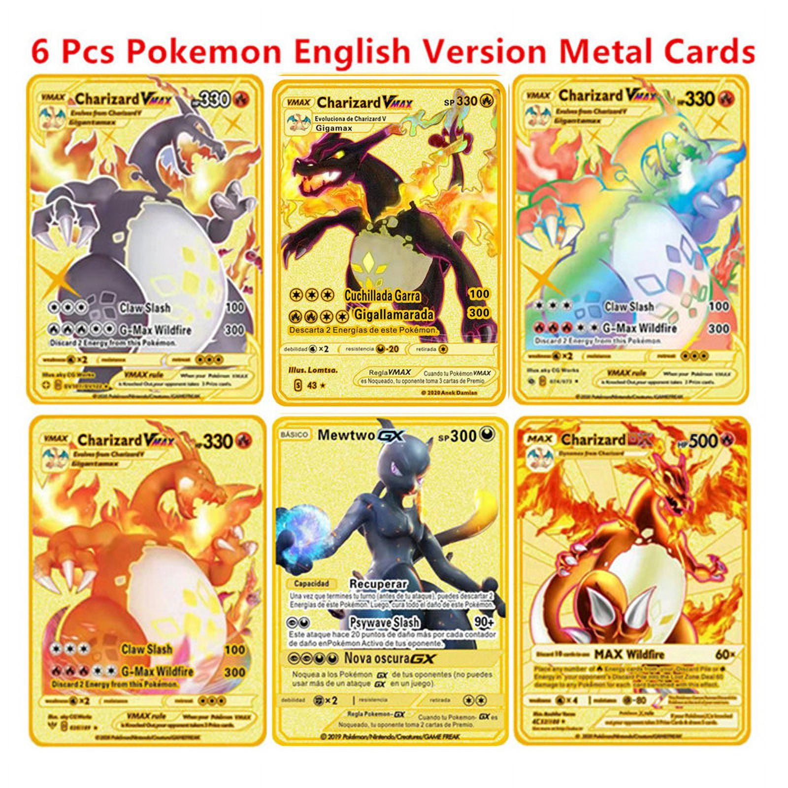 English Version Metal Card Anime Figure Pikachu Charizard Mewtwo Battle ...