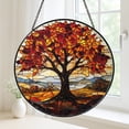 Autumn Forest Tree Glass Suncatcher Window Hanging, Golden Fall Nature ...