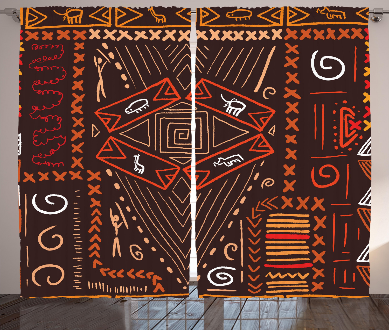 Primitive Decor Curtains 2 Panels Set, Aboriginal Patterns Tribal ...