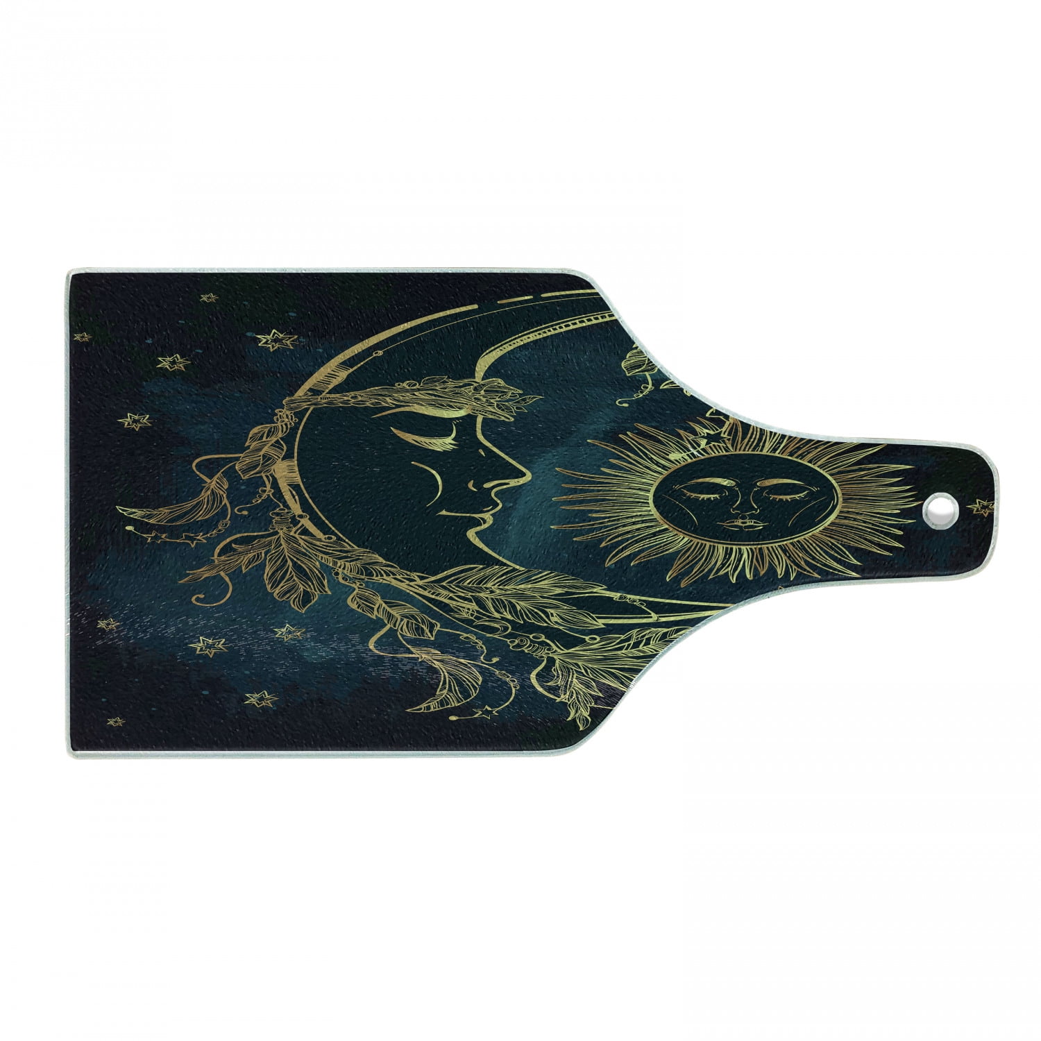 Psychedelic Cutting Board, Crescent Moon with Boho Feathers Alchemy ...