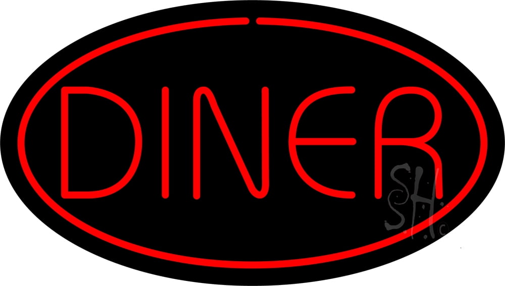 Diner Oval Red LED Neon Sign 15 x 32 - inches, Black Square Cut Acrylic ...