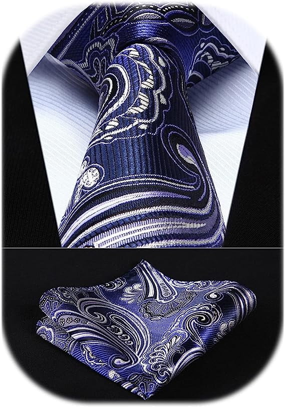 HISDERN Ties for Men Paisley Tie and Pocket Square Woven Classic Floral ...