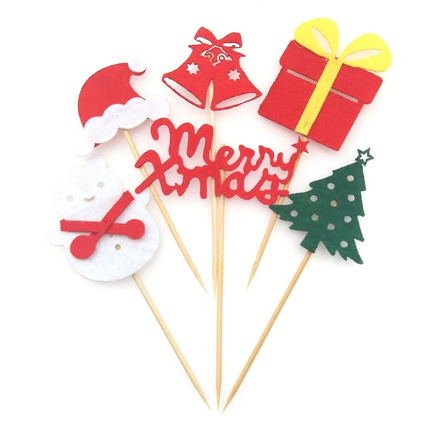 6-pack Christmas Cupcake Toppers Picks, Glitter Cake toppers Home Party ...