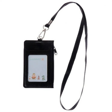 GOGO Badge Holder with Zip, Slim PU Leather ID Badge Card Wallet Case ...