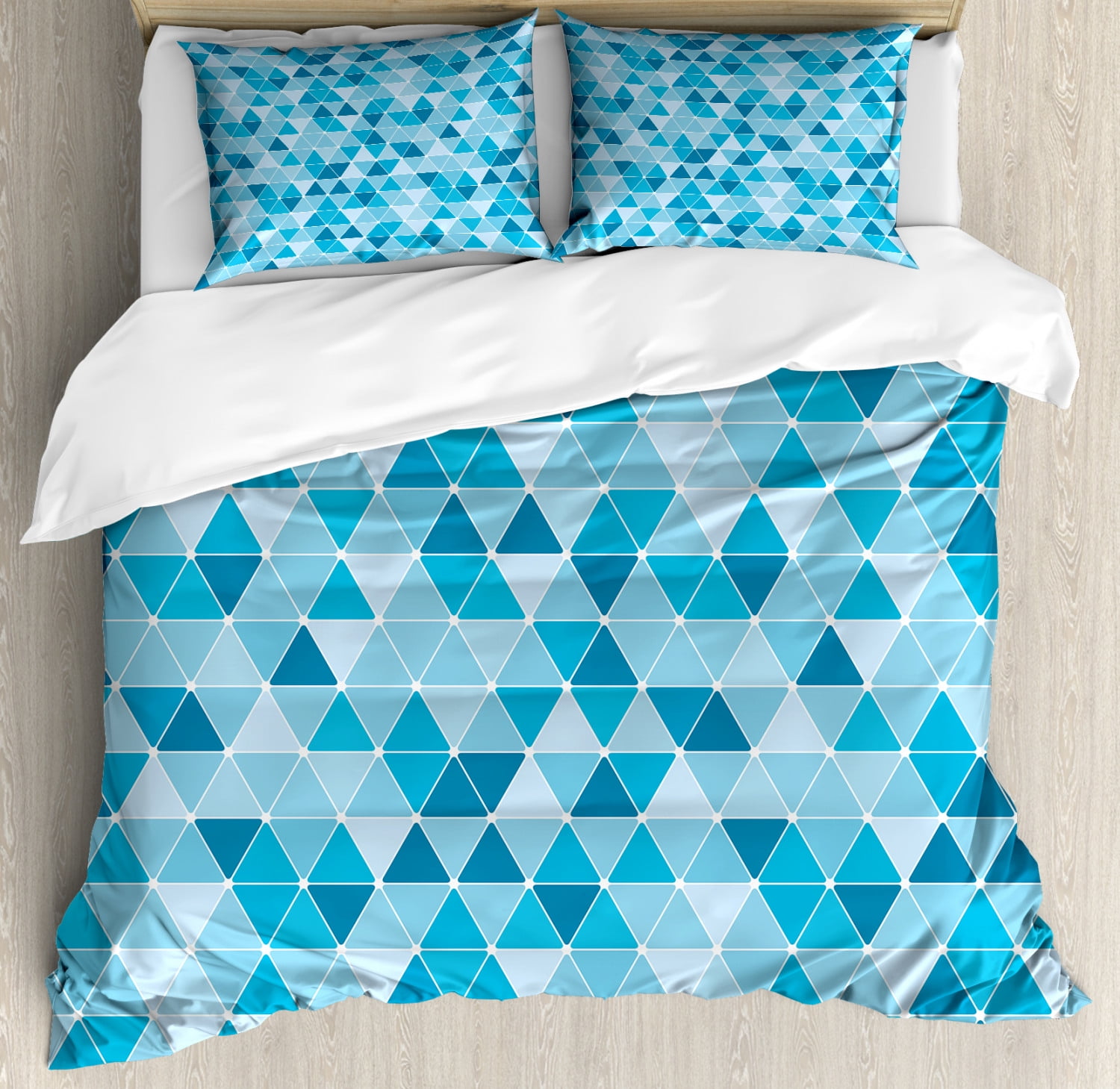 Blue Duvet Cover Set Queen Size, Geometric Pattern with Triangles in ...