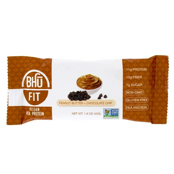 Bhu Fit - Vegan Pea Protein Bar Peanut Butter + Chocolate Chip - 1.6 oz ...