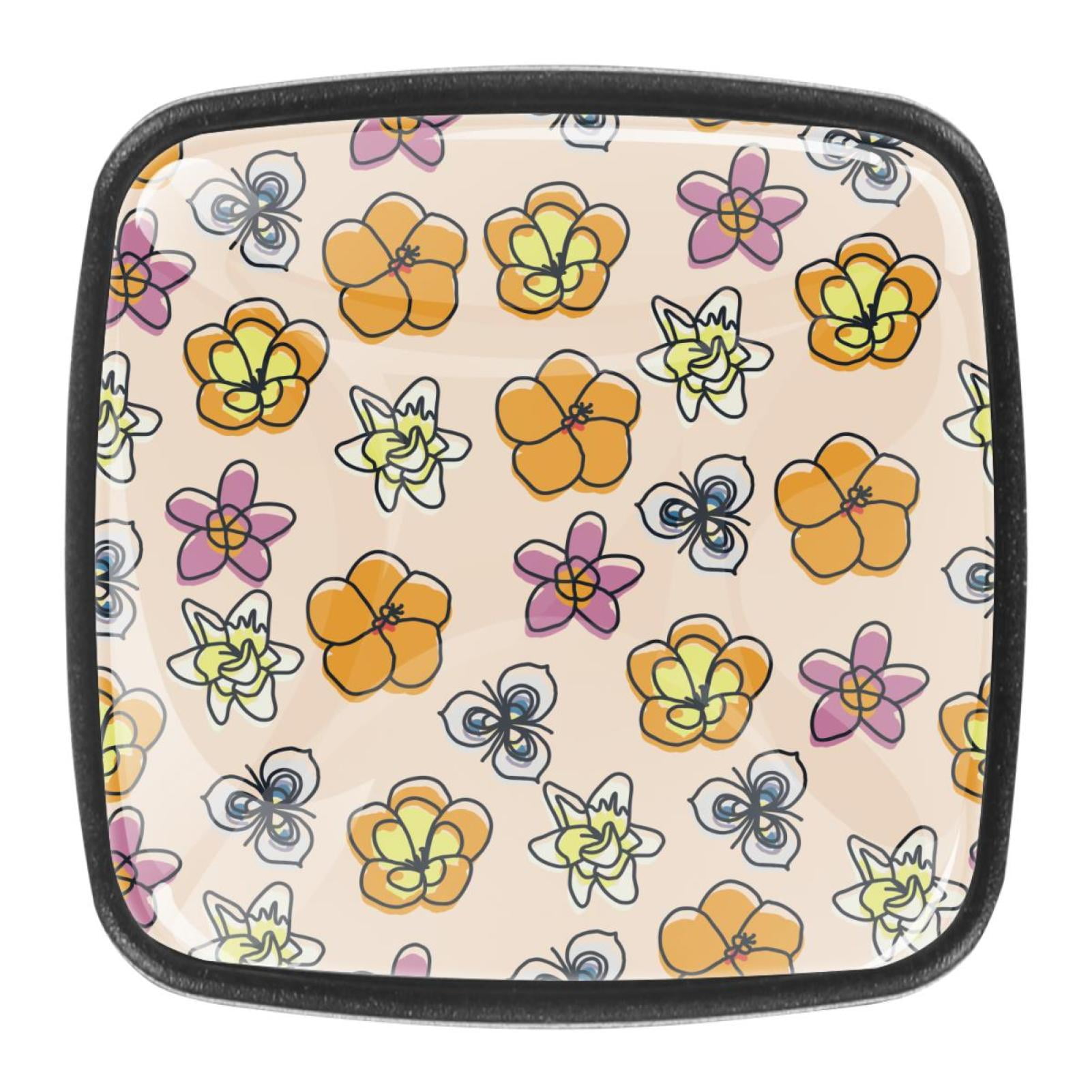 4 Pcs Square Cabinet Handle Cupboard Knob Drawer Pulls Handle Floral ...