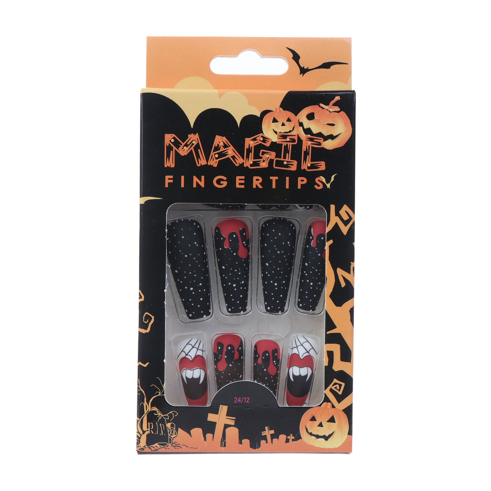 TONKBEEY Halloween Press on Nails Coffin False Nails Full Cover Matte ...