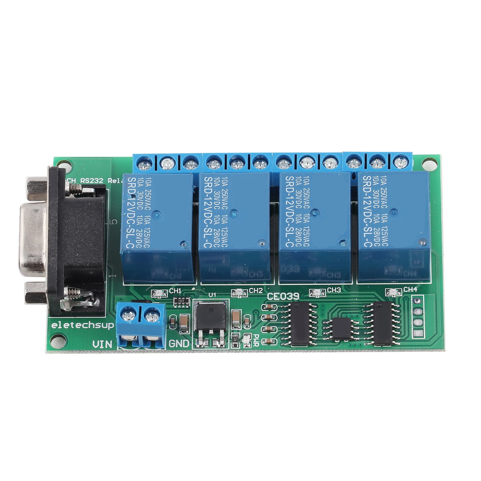 Starbun 4Ch RS232 Relay-12V 4Ch DB9 RS232 Placa de relé Control Remoto ...