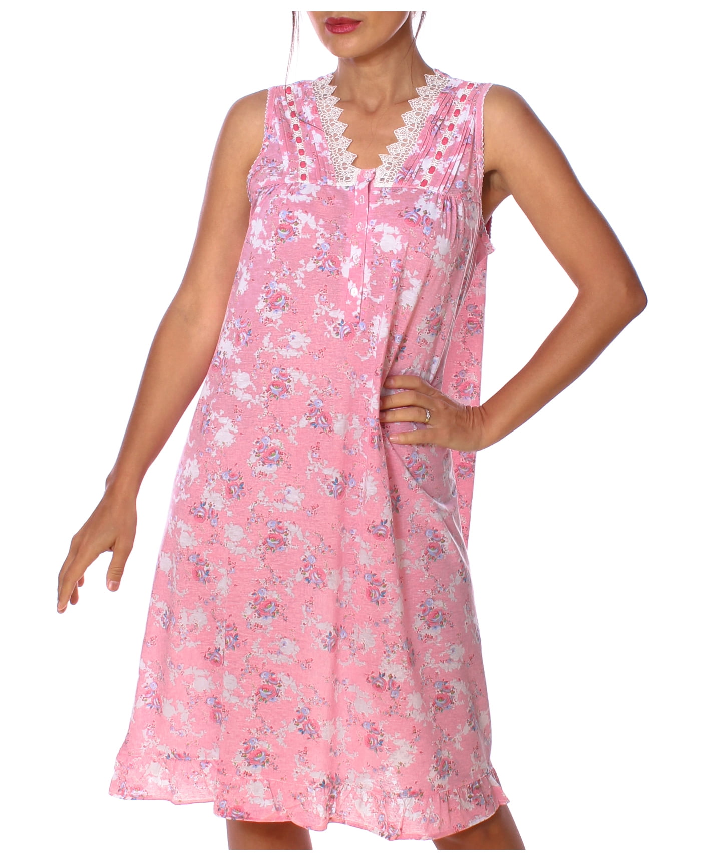 Women's Floral Sleeveless V-Neck Fancy Lace Pointelle Nightgown ...