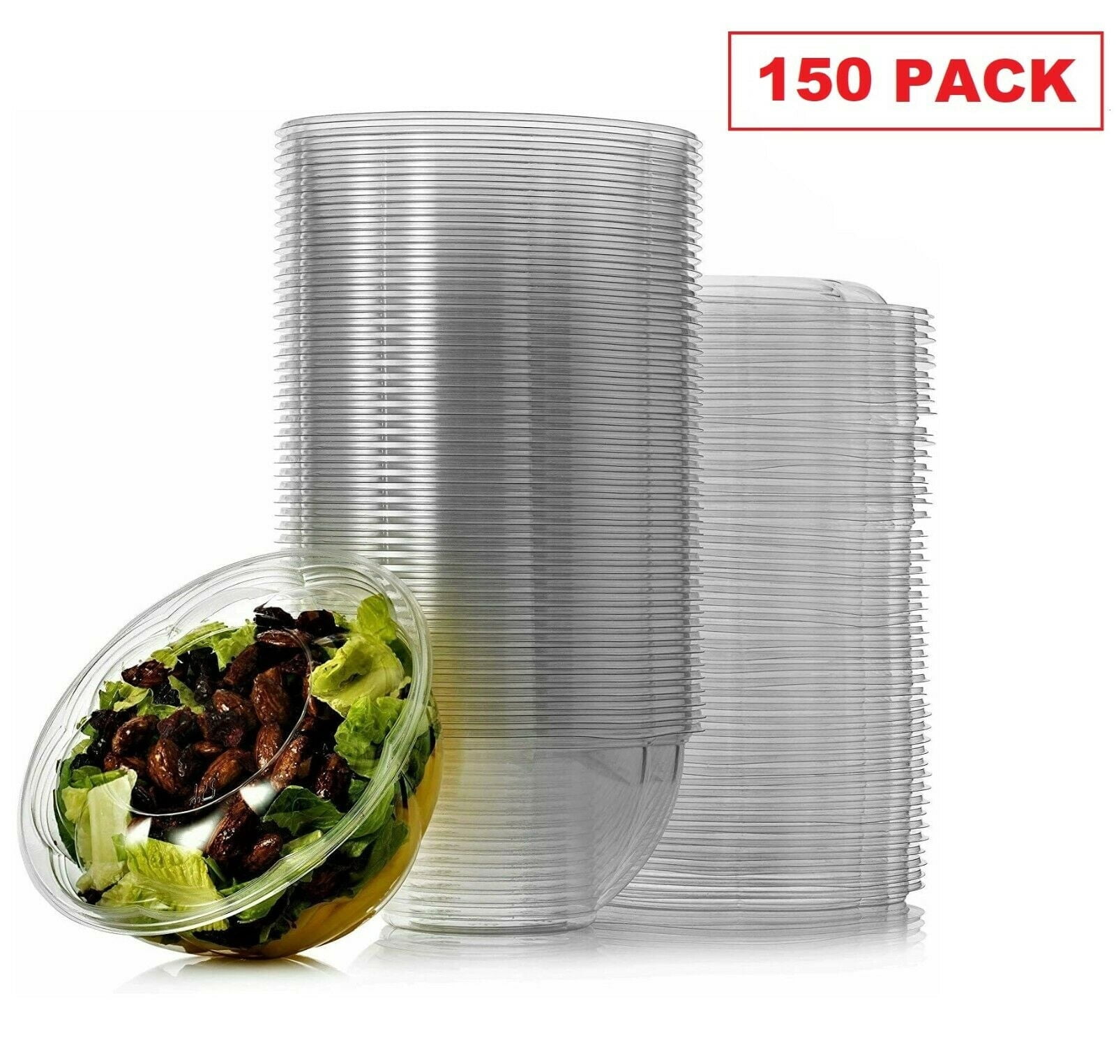 150 Count 32oz Salad Bowls To-Go with Lids Clear Plastic Disposable ...