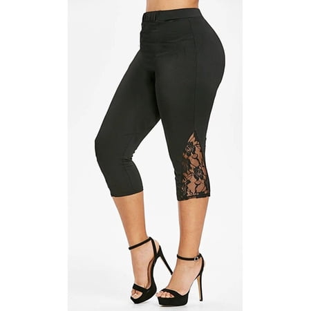 Women Patchwork Lace Up Capri Pants Leggings Leggings pantalons capri à ...