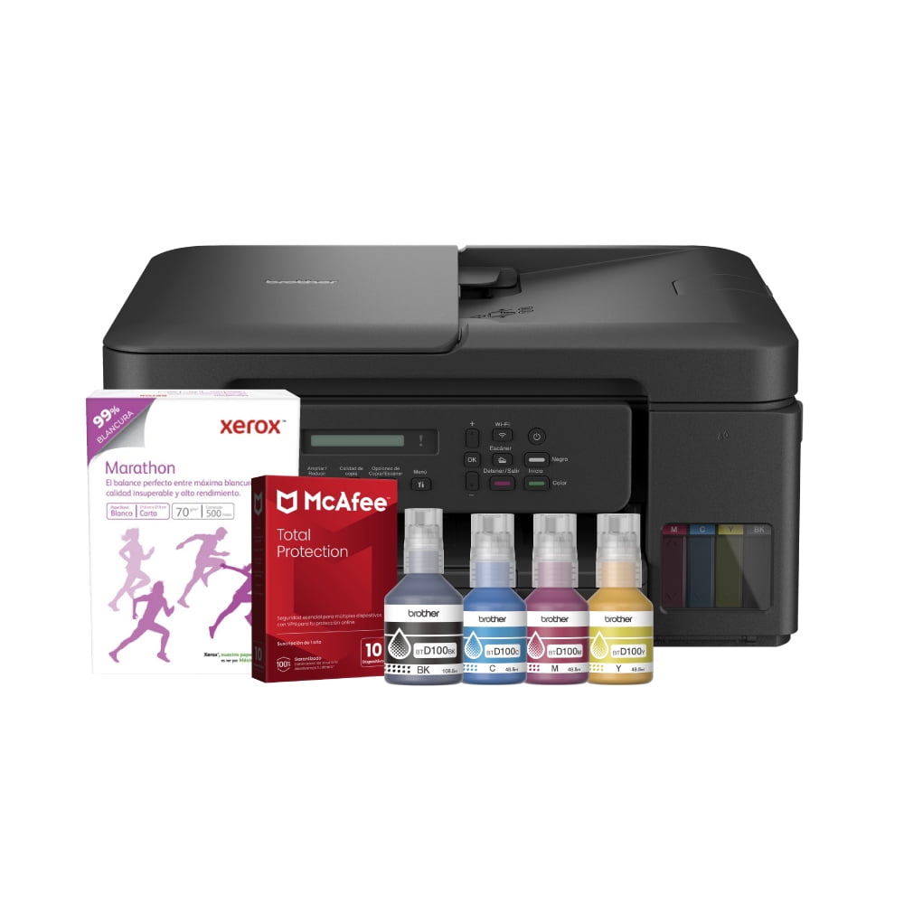 BROTHER DCP-T730 + KIT TINTAS BTD100 + PAPEL XEROX + ANTIVIRUS MCAFEE ...