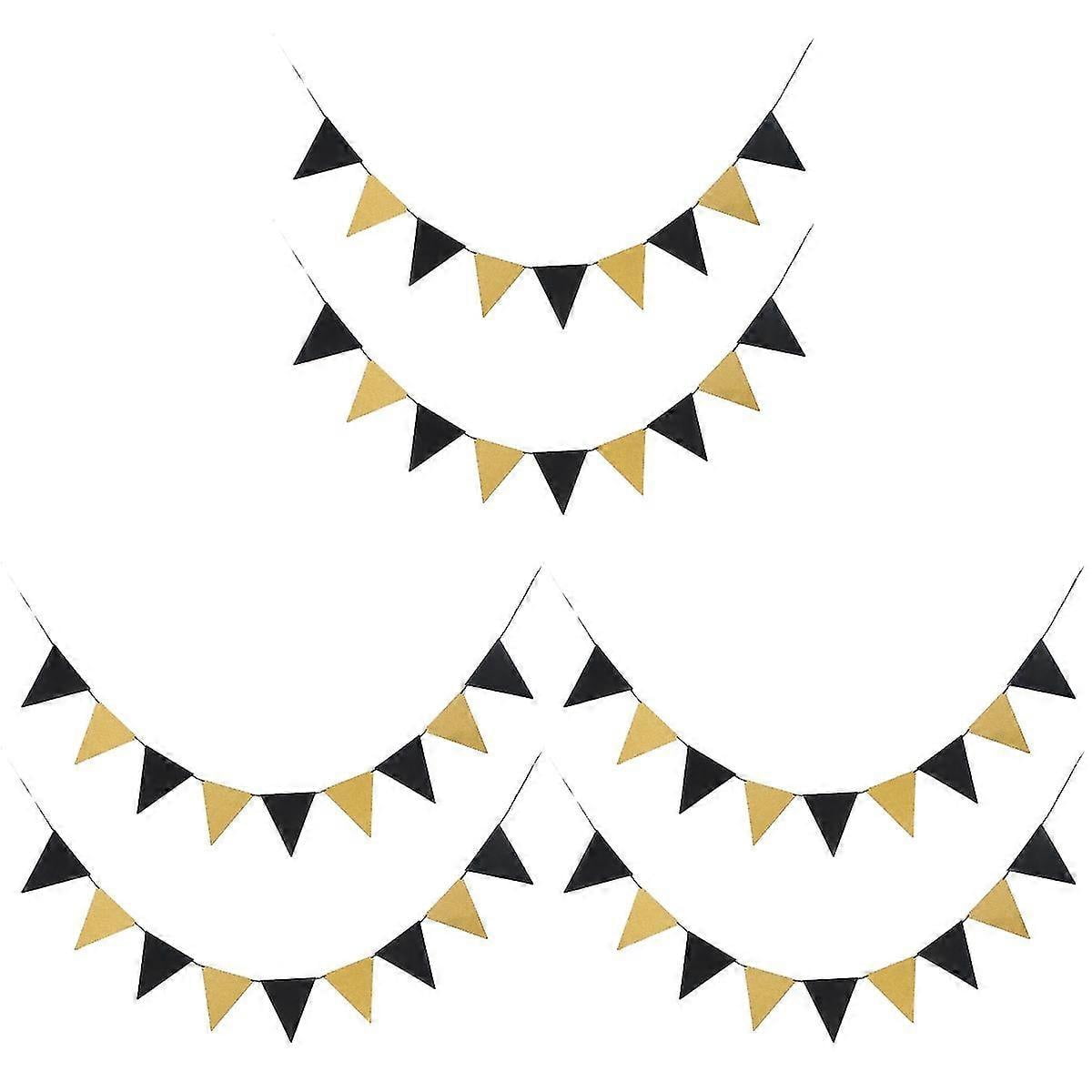 6 banderines de papel negros y dorados para graduación, banderines ...