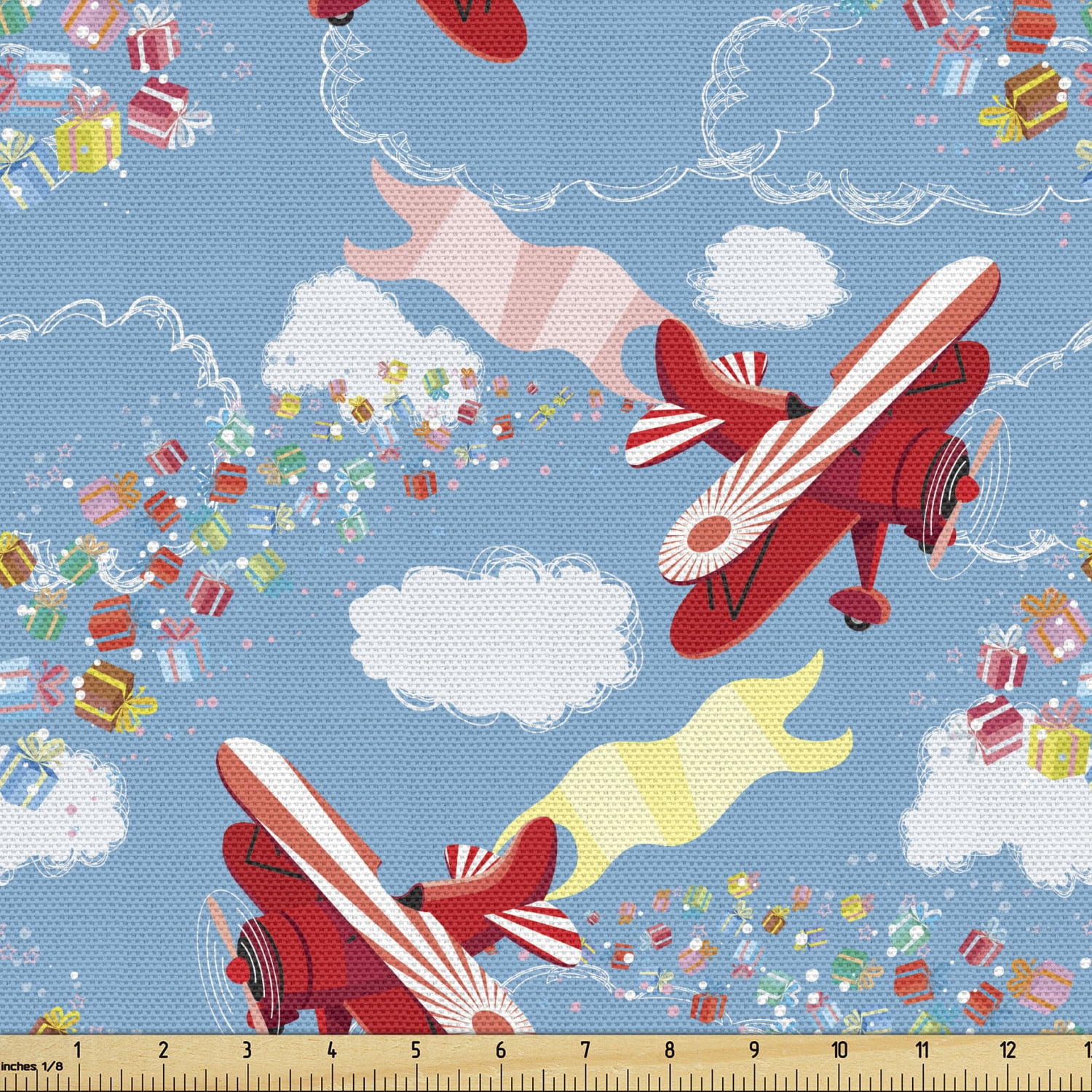 Airplane Upholstery Fabric by the Yard, Retro Biplanes with Pennants ...