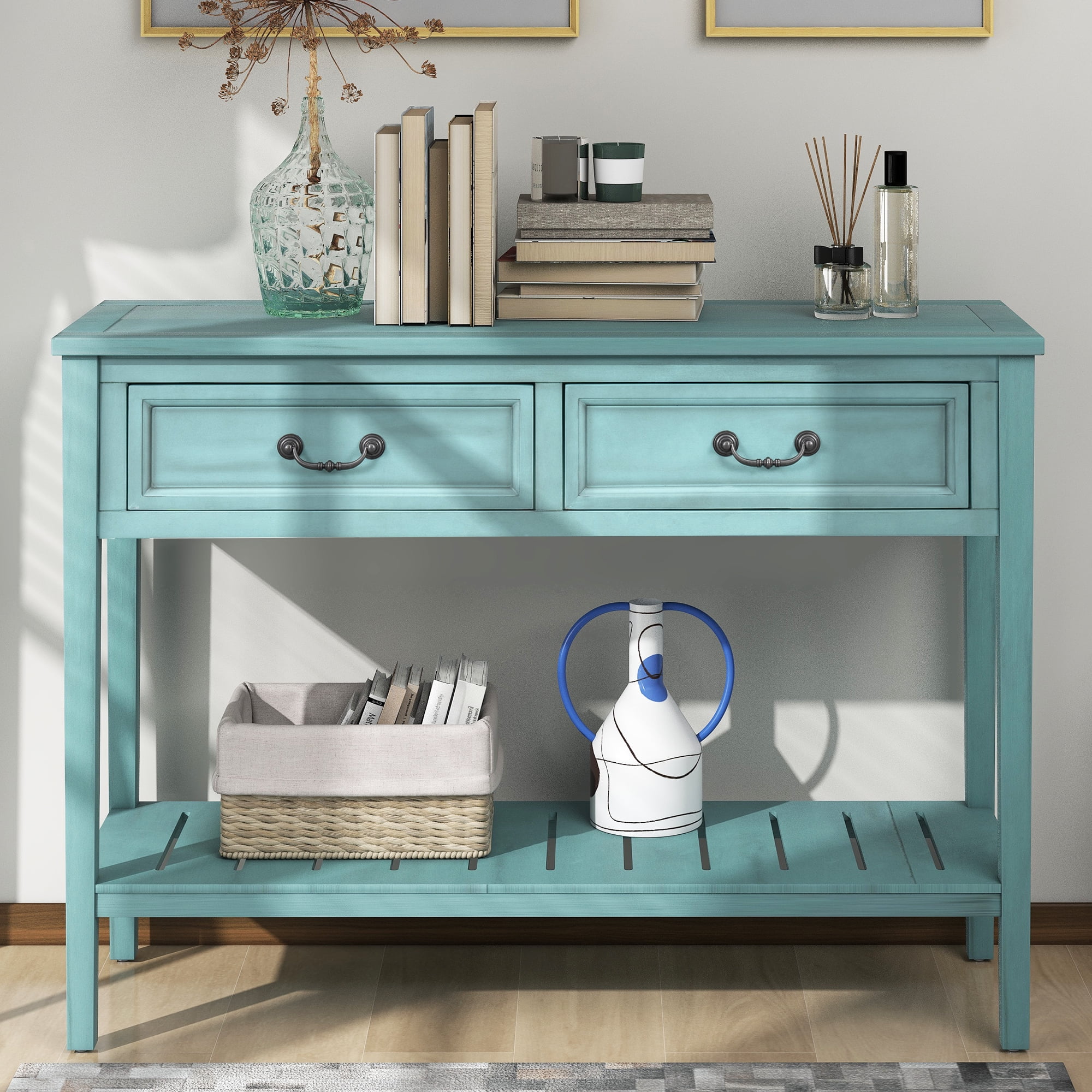 Entryway Table with Drawer, Premium Solid Wood Console Table with 2 ...