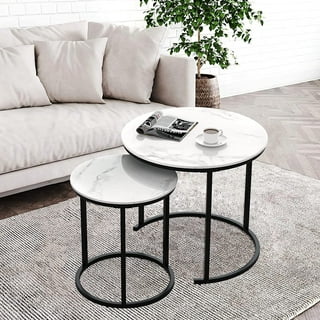 White Table Set with 4 PCS,Rectangular Coffee Table Set of 3 Modern ...