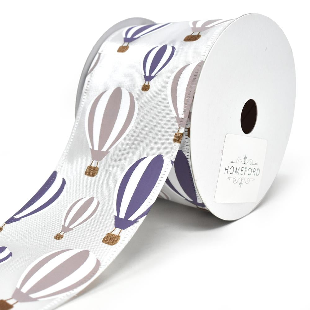Hot Air Balloons Wired Satin Ribbon, 2-1/2-Inch, 10-Yard, White ...