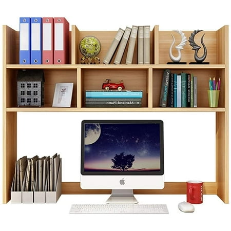 Wood Desktop Bookshelf Computer Monitor Stand Desk Organizer Storage ...