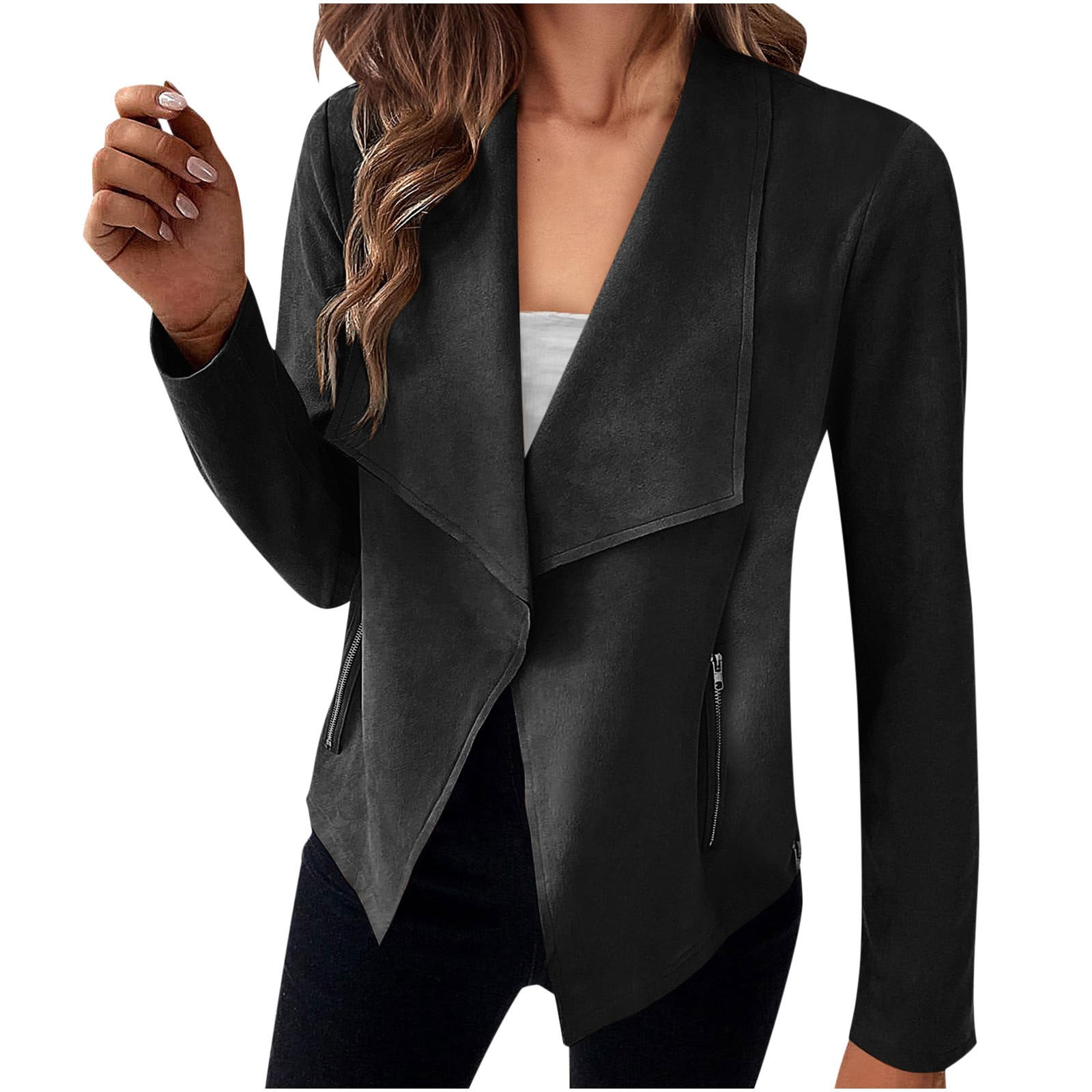 Click here for Imengl Casual Moto Suede Long Sleeve Zip Jacket  B... prices