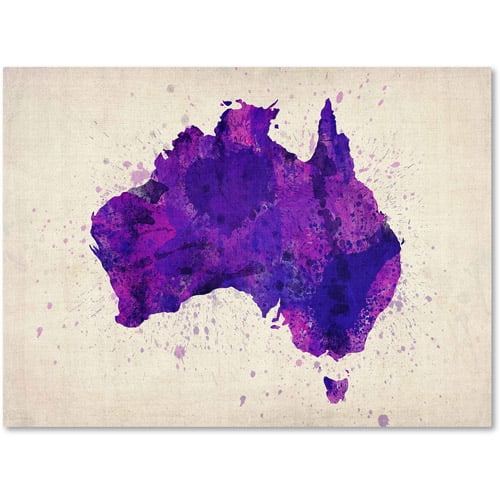 Trademark Art 'Australia Paint Splashes Map' Canvas Art by Michael ...