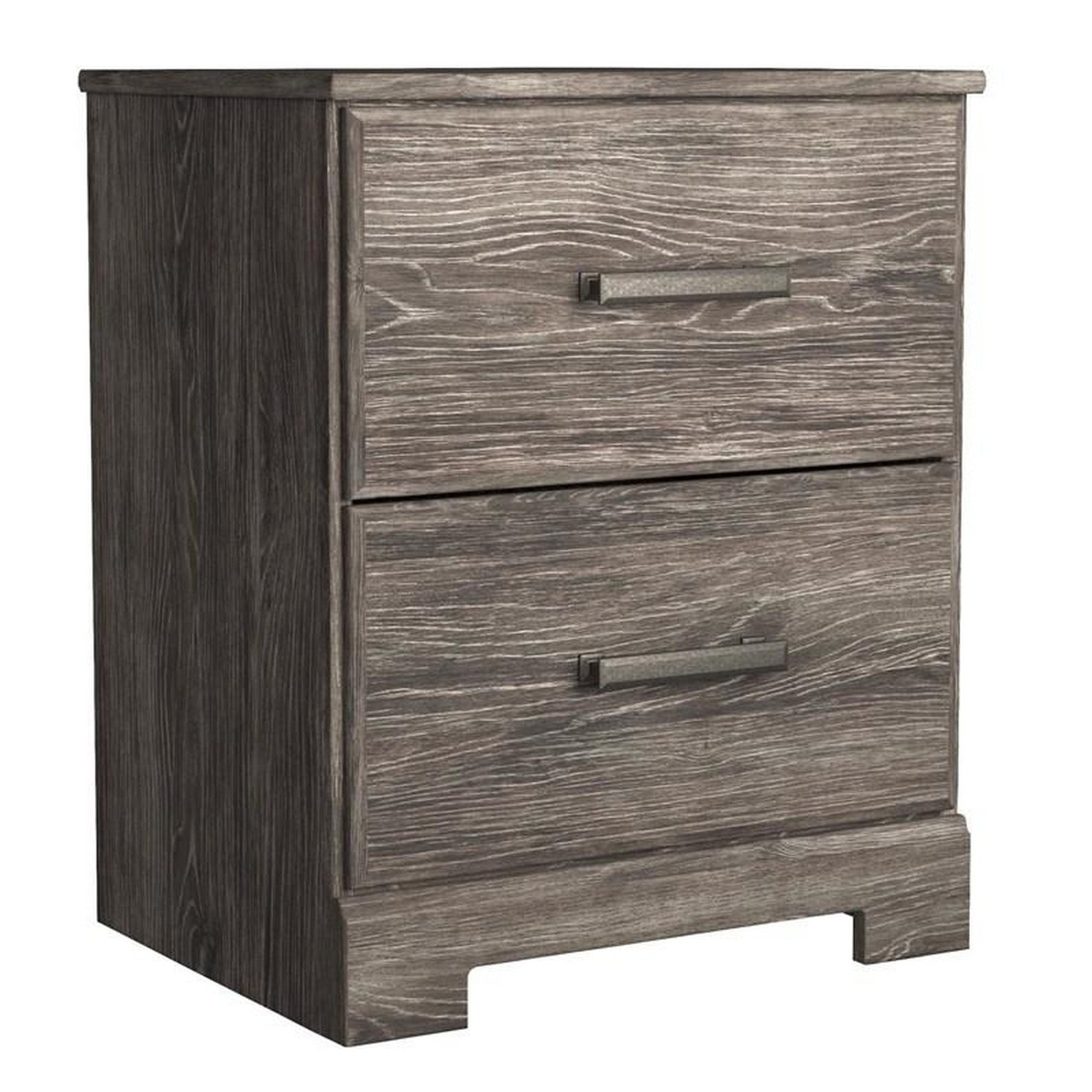 Lin 24 Inch Rustic Wood Nightstand, 2 Drawers, Gray Oak Grain Details ...