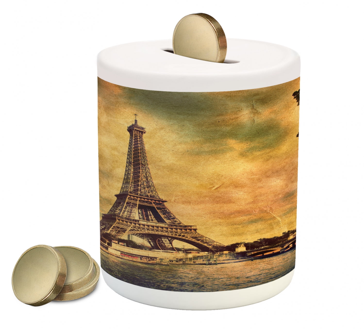 Eiffel Tower Piggy Bank, Eiffel Tower Trees River Bridge Water Daytime ...