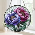 Blooming Purple Peony Stained Glass Round Window Suncatcher, Floral ...