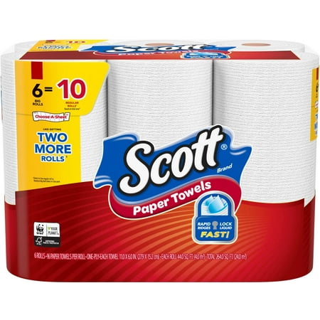 Scott Paper Towels, 6 Big Rolls (=10 Regular Rolls), Choose-A-Sheet, 96 ...