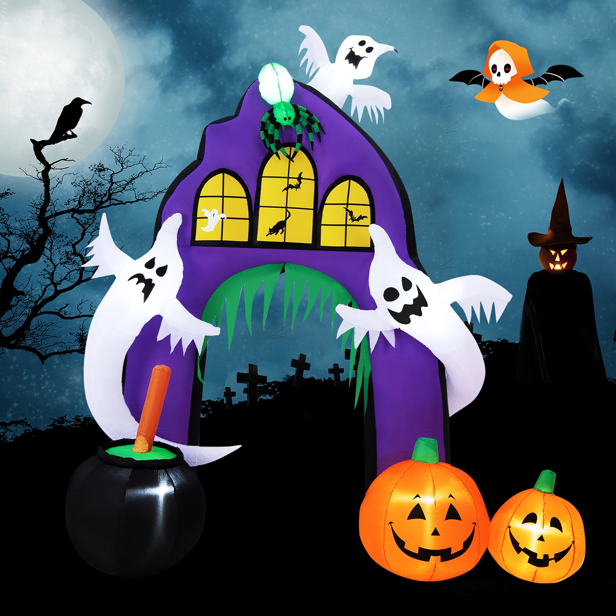 Costway 9 Ft Tall Halloween Inflatable Castle Archway Decor w/ Spider ...