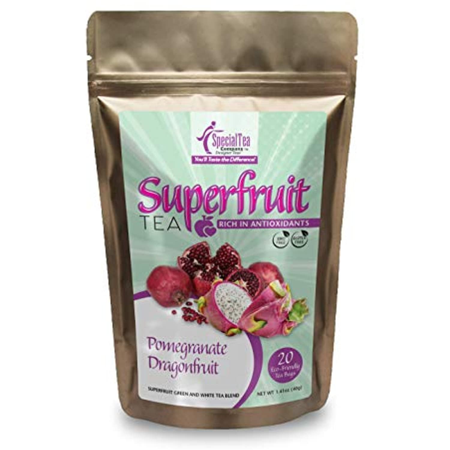 Pomegranate And Dragonfruit Green And White Super Fruit Tea Blend, 20 ...