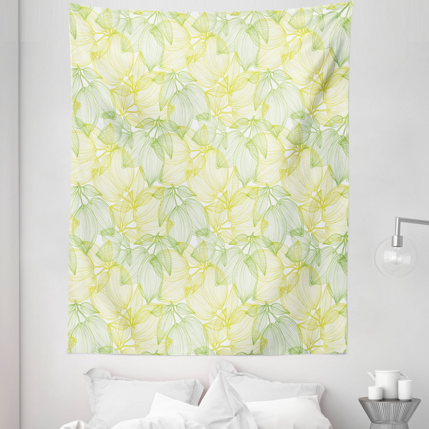 Lemons Tapestry, Hand Drawn Style Mingled Design of Lemon and Lime ...