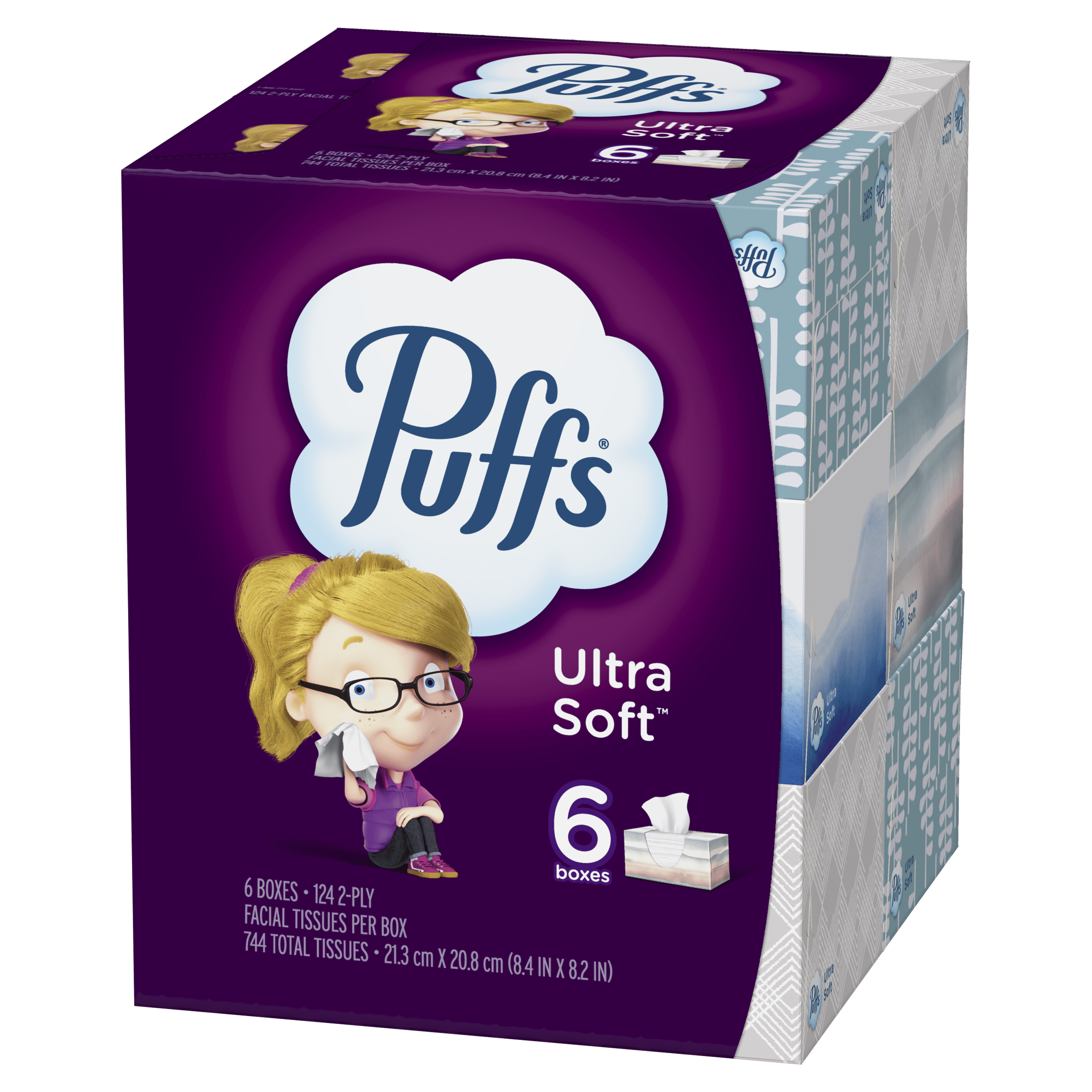Puffs Ultra Soft Facial Tissues, 6 Family Size Boxes, White, 124 Facial ...