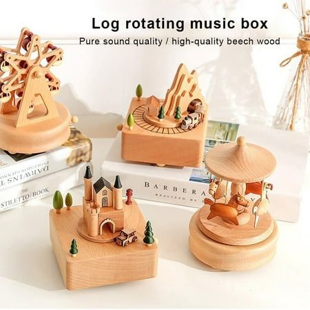 Music Boxes Wooden Rotating Carousel Portable Plant Musical Box ...