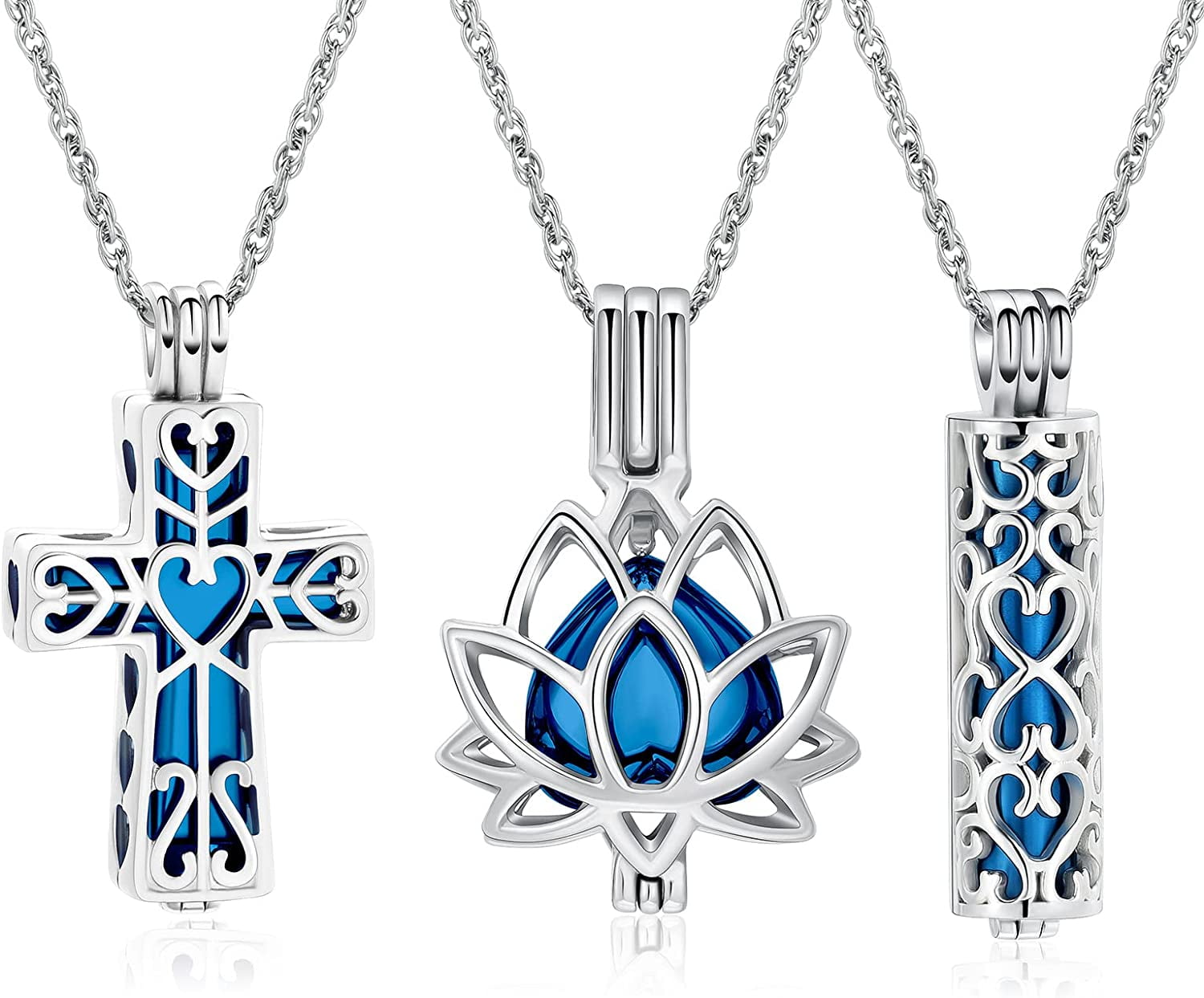 3 PCS Set Heart Lotus Cross Cylinder Cremation Jewelry for Ashes Loved ...