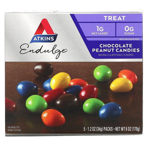 Atkins, Endulge, Chocolate Peanut Candies, 5 Packs, 1.2 oz Pack of 2 ...