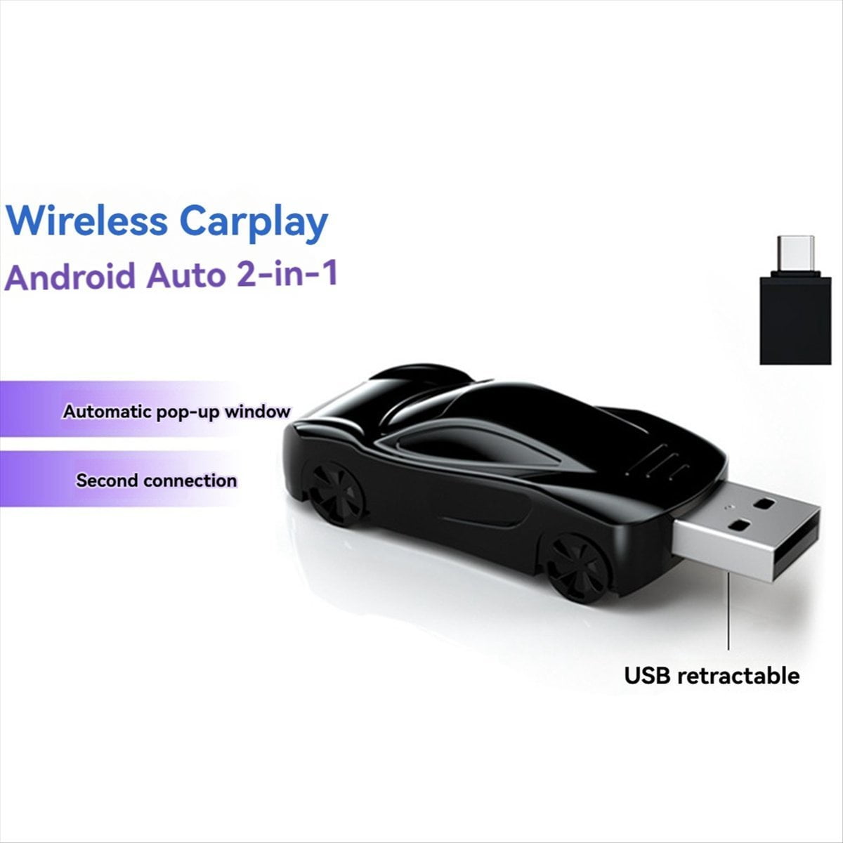 Wireless Carplay Android Auto Adapter 2 in 1 USB Type C Wireless Car ...