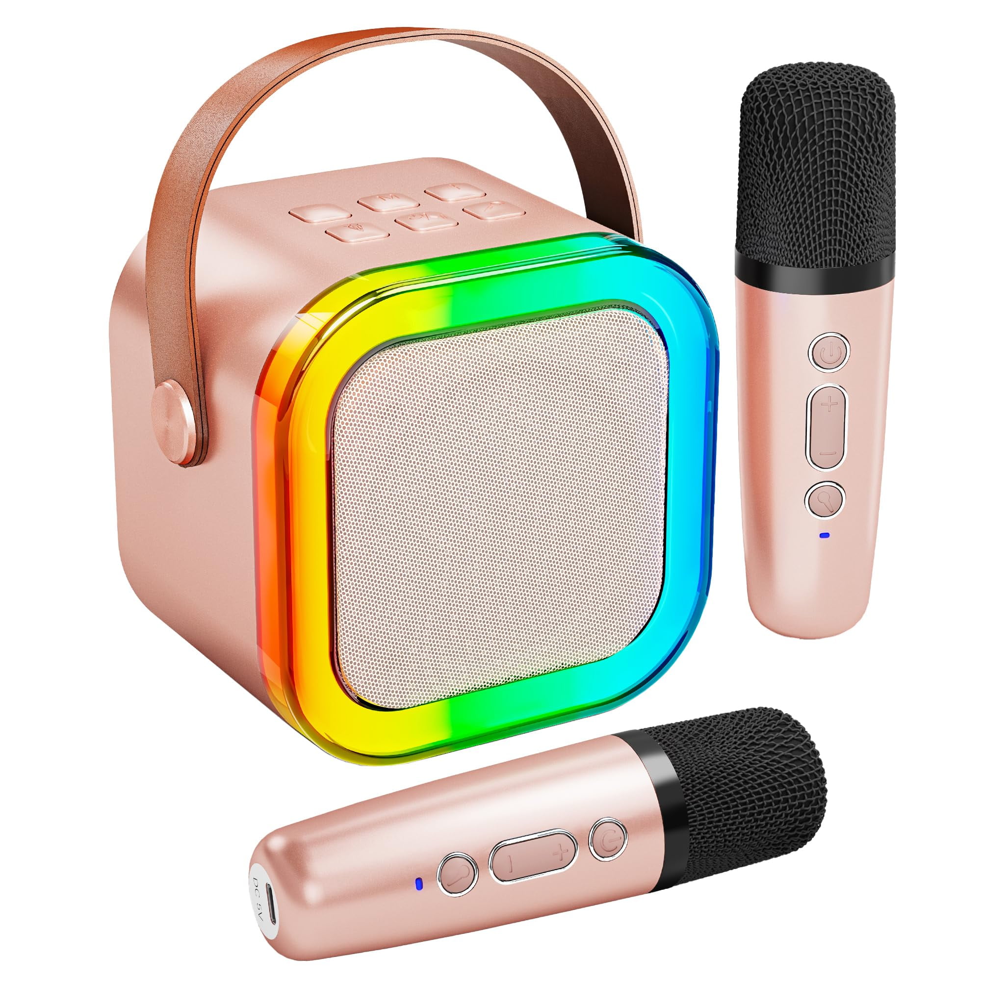 Máquina de karaoke Peski portátil Bluetooth con 2 micrófonos, oro rosa ...