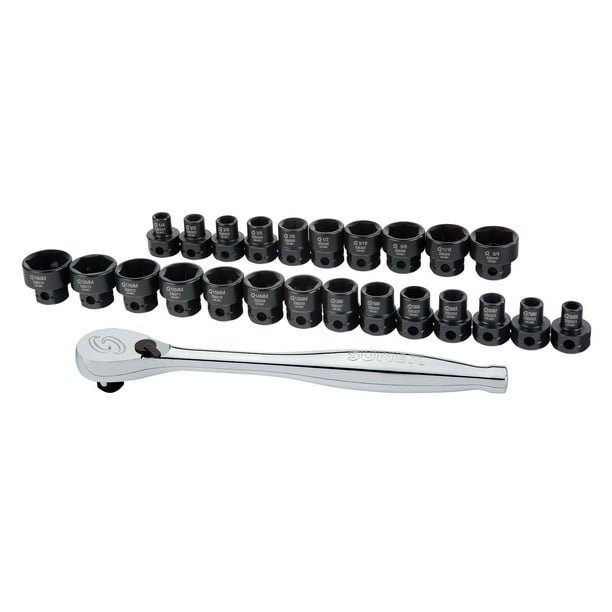 25pc 3/8" DR SAE and Metric Low Profile Impact Socket Set - Walmart.com