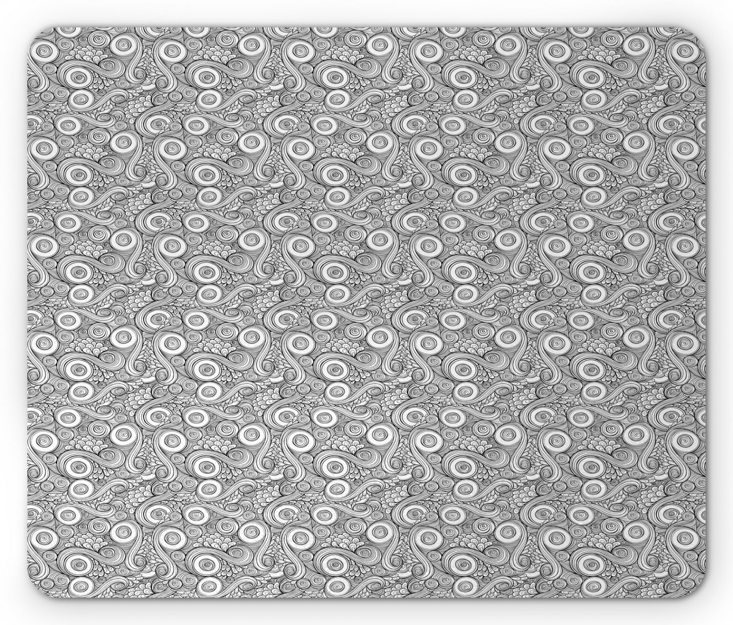 Monochrome Mouse Pad, Doodle Composition with Swirls and Curves Nature ...