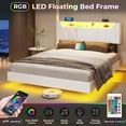 LED Floating Bed Frame Queen Size PU Upholstered Platform Bed with ...