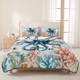 Queen Quilt Bedding Set Ocean Octopus Coral Starfish Breathable Summer ...