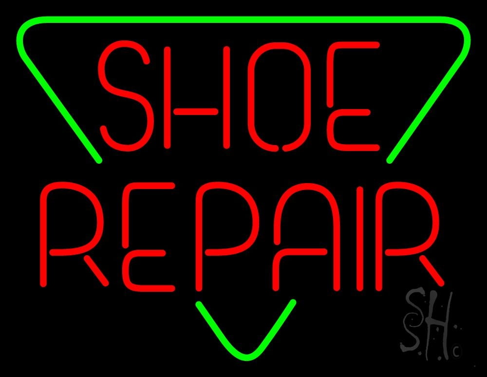 Red Shoe Repair Block LED Neon Sign 15 x 19 - inches, Black Square Cut ...