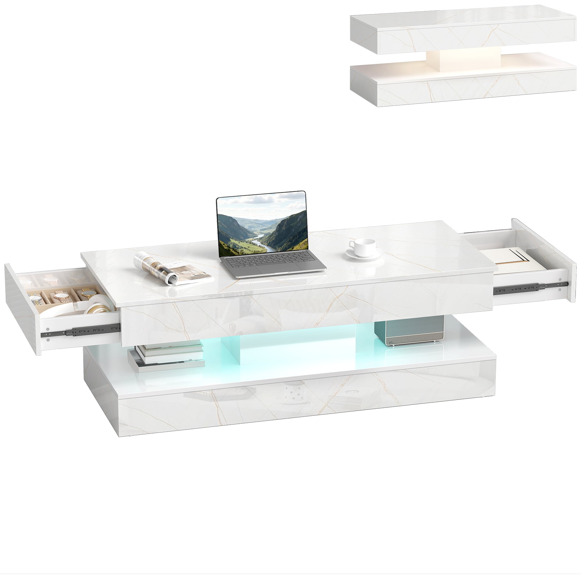 Click here for Homcom Marble-Effect Coffee Table With Led Light... prices