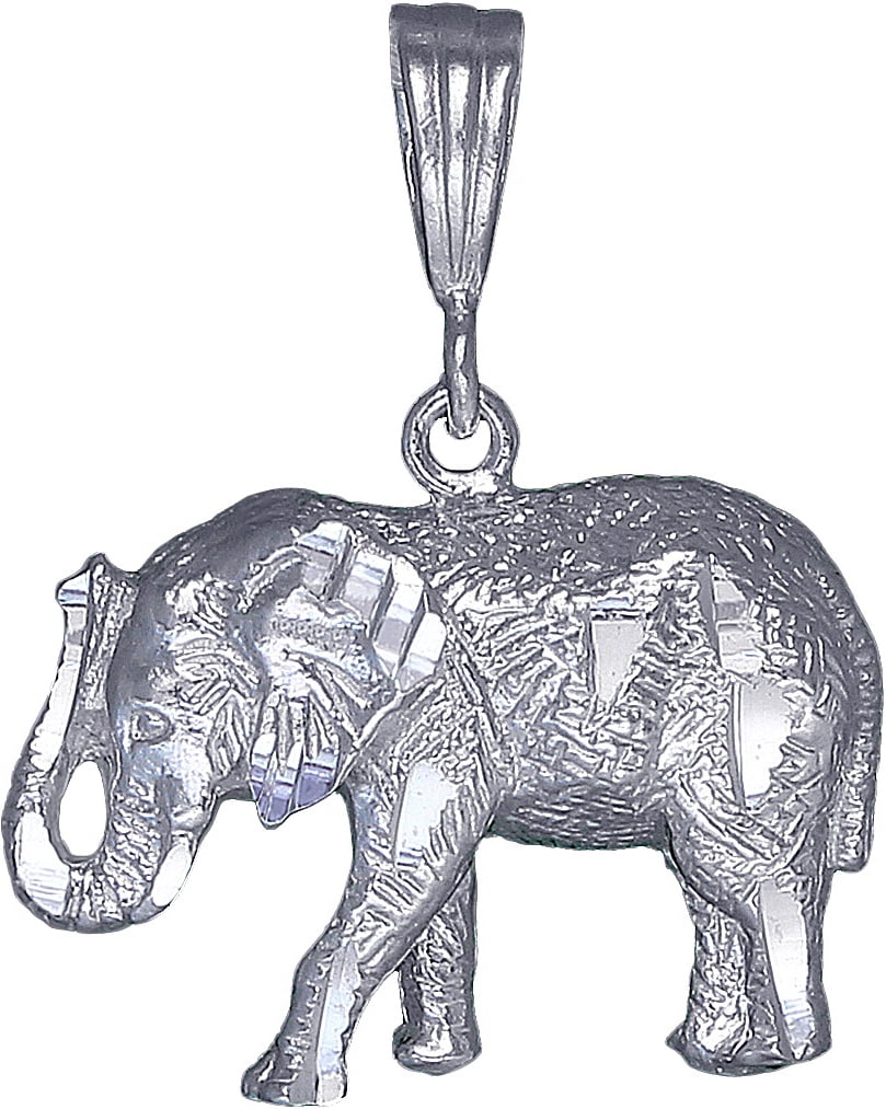 Sterling Silver Elephant Charm Pendant Necklace with Diamond Cut Finish ...