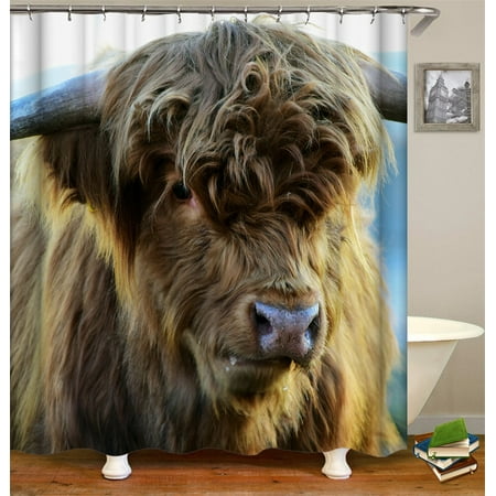 Shower Curtain Set with Hooks Real Yak Bull Ox Horn Heavy Fur Wild ...