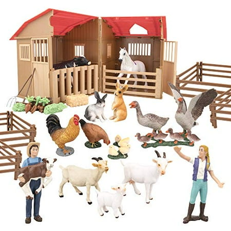 TOYMANY 40PCS Farm Animals Figures Playset with Barn House Fence ...